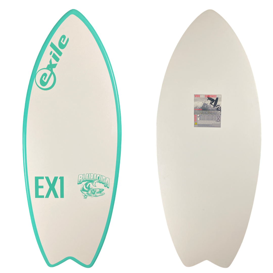 BLEMISHED Blairacuda™ EX1 Skimboard - White w/ Pink Rails | Exile Skimboards