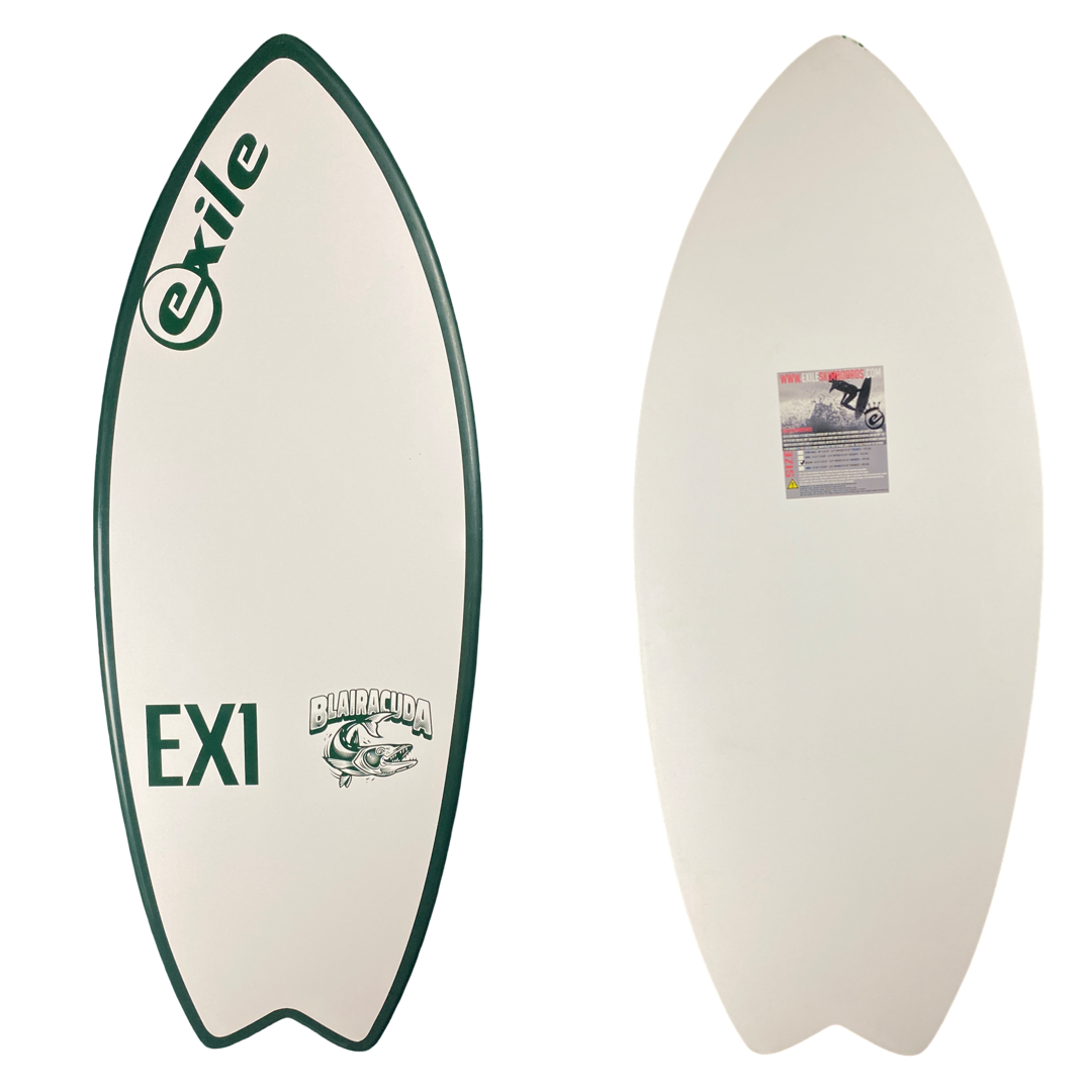 BLEMISHED Blairacuda™ EX1 Skimboard - White w/ Maroon Rails | Exile Skimboards