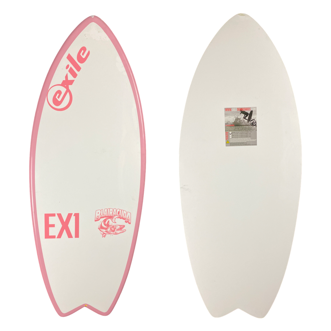 BLEMISHED Blairacuda™ EX1 Skimboard - White w/ Pink Rails | Exile Skimboards