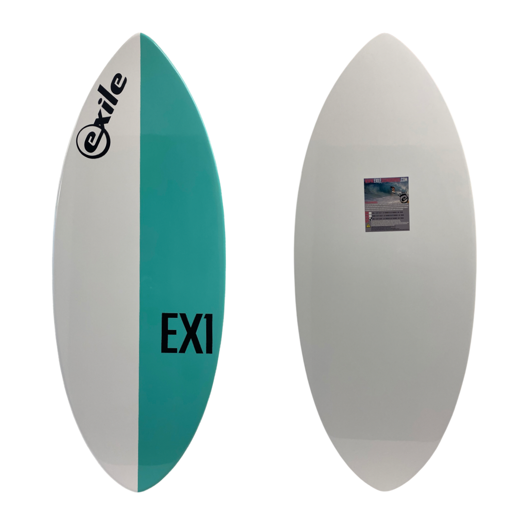 EX1 E-Glass Epoxy Skimboard - White & Teal 50/50 | Exile Skimboards